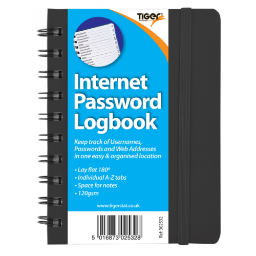 Tiger Stationery Password Notebook Cover Black