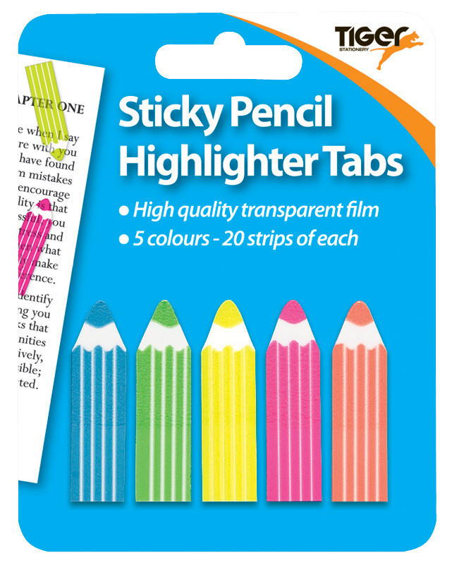 Tiger Stationery - Pencil Neon Sticky Highlighter Tabs
