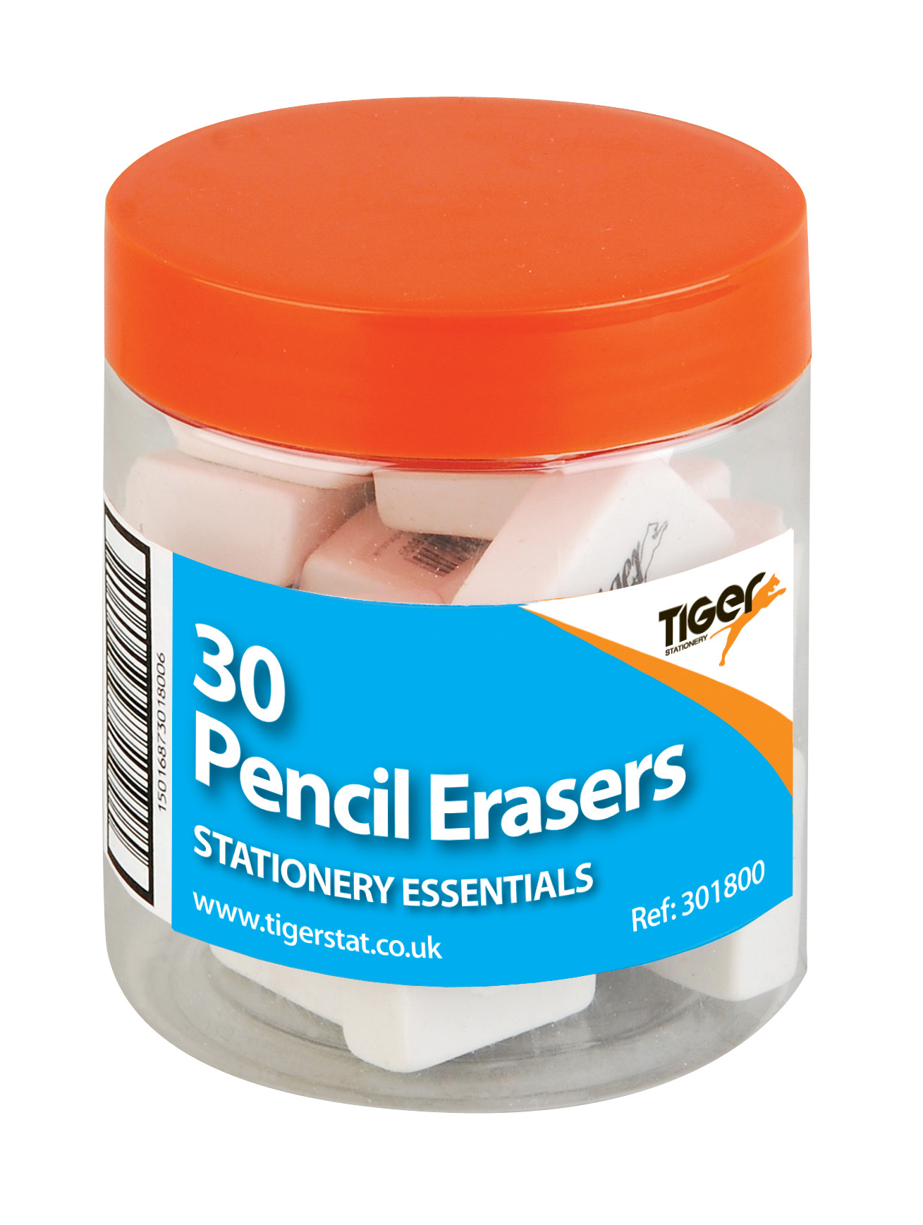 Tiger Stationery - 30 Pencil Erasers Medium Tub