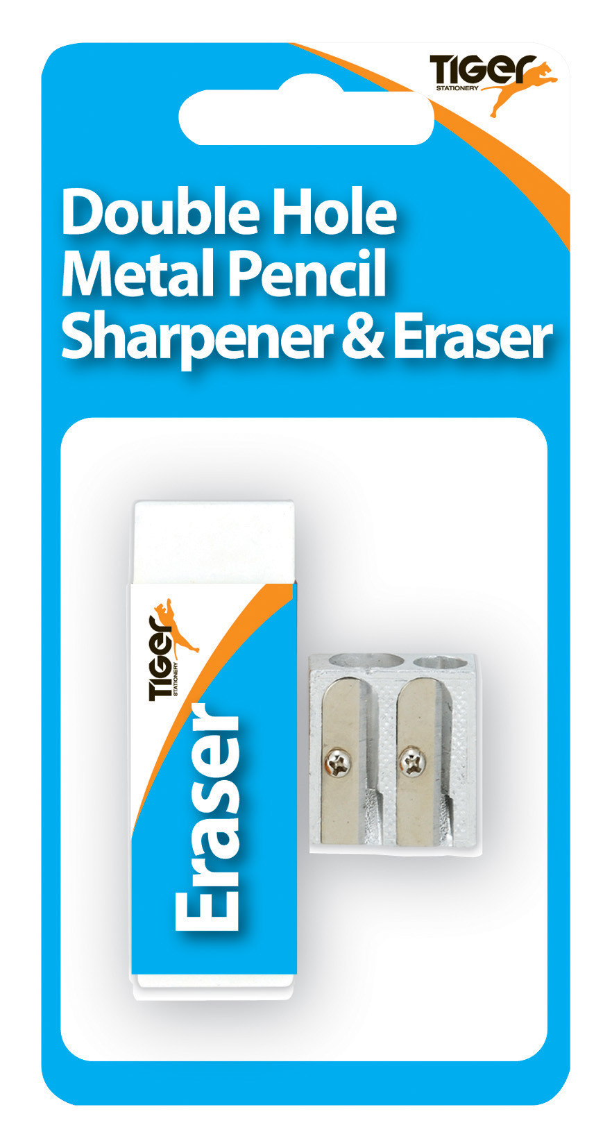 Tiger Stationery - Eraser & Metal Two Hole Sharpener Blister
