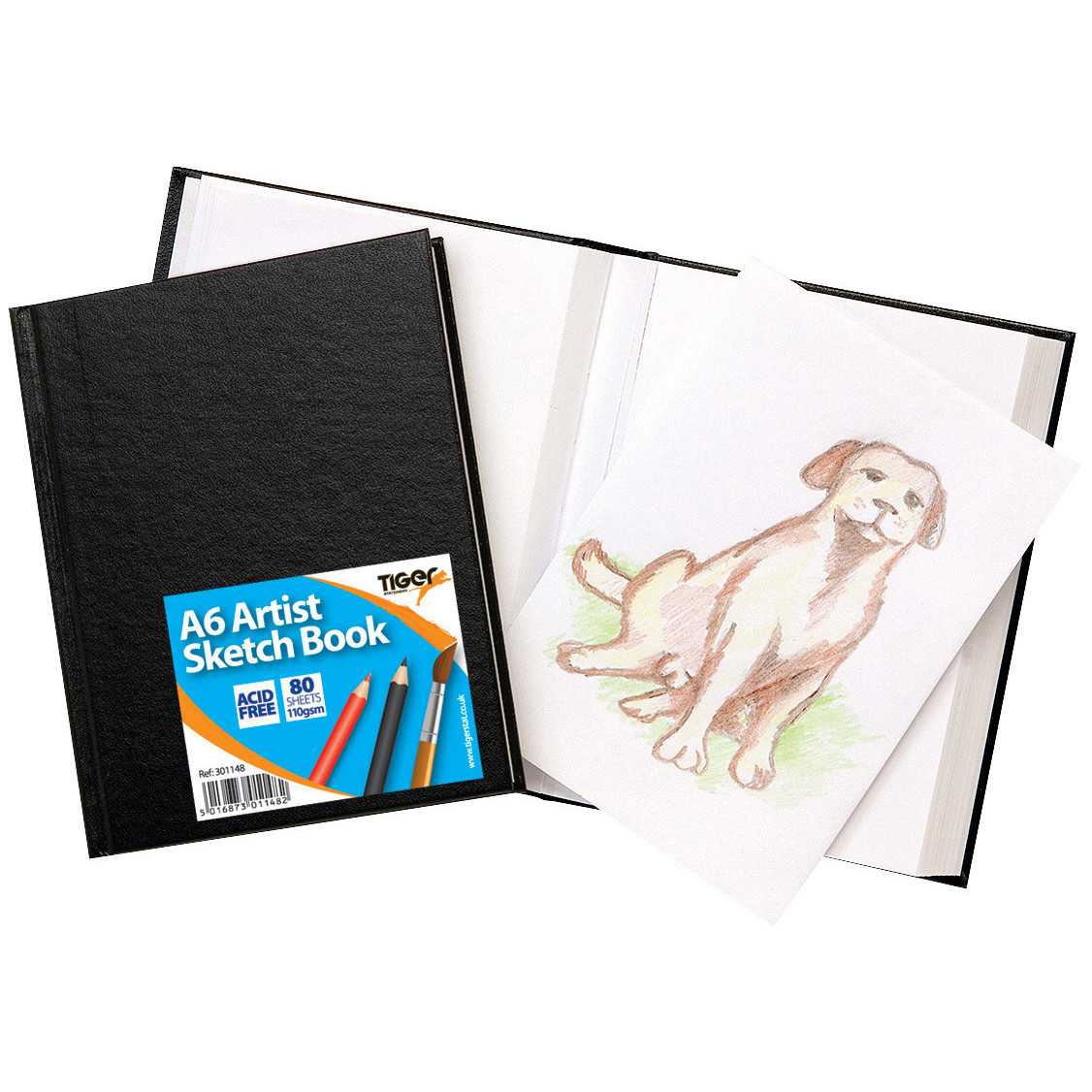 Tiger Stationery - A6 Casebound Sketch Book Black