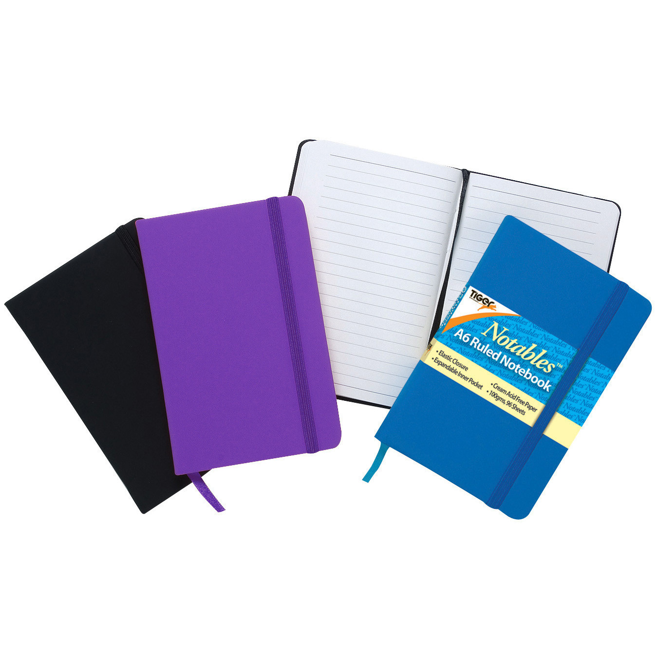 Tiger Stationery - A6 Notables Feint Notebook Assorted