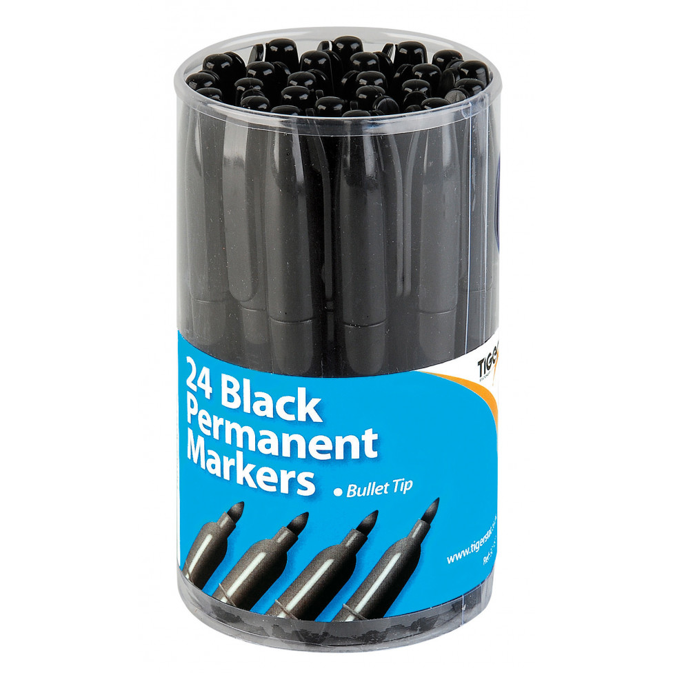 Tiger Stationery - Bullet Tip 2mm Perm Markers Tub Black