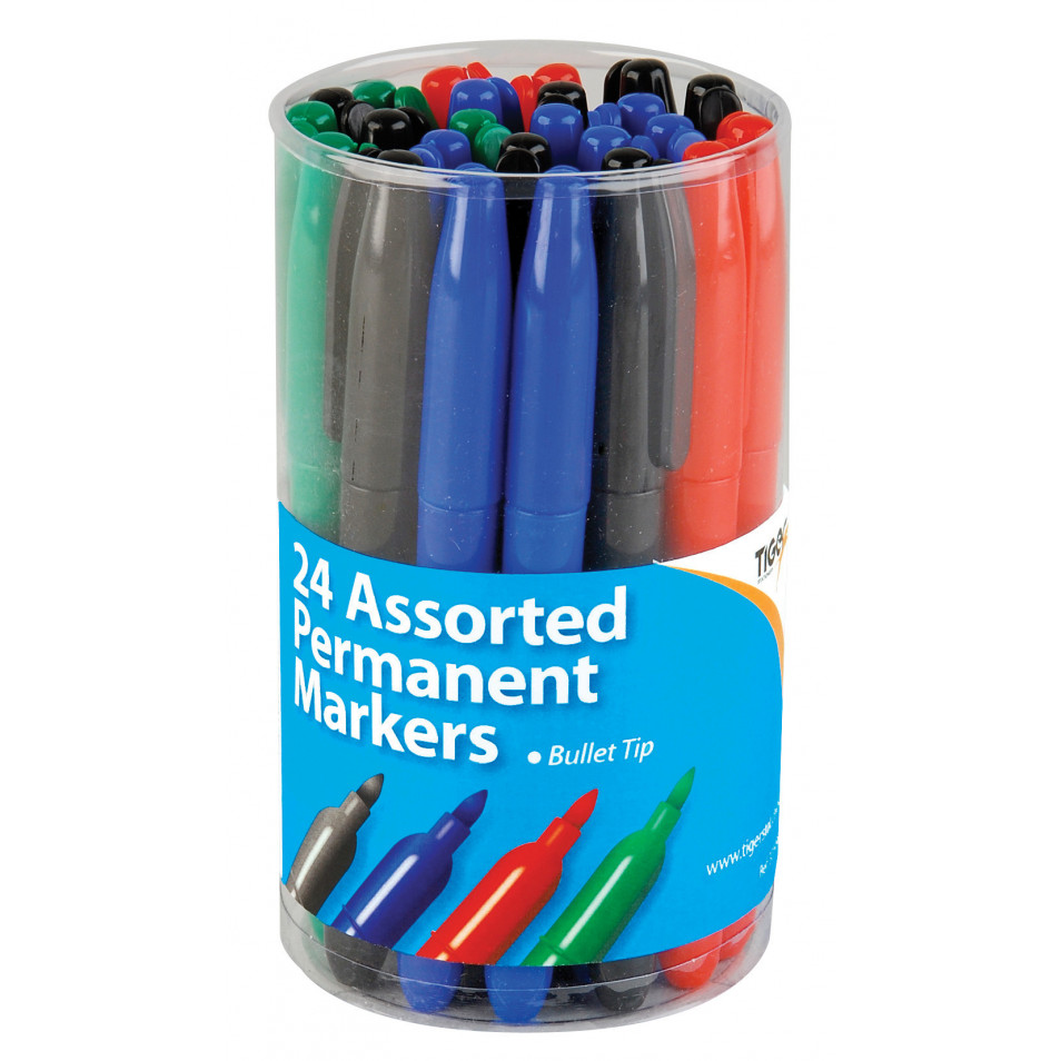 Tiger Stationery - Bullet Tip 2mm Perm Markers Tub Assorted