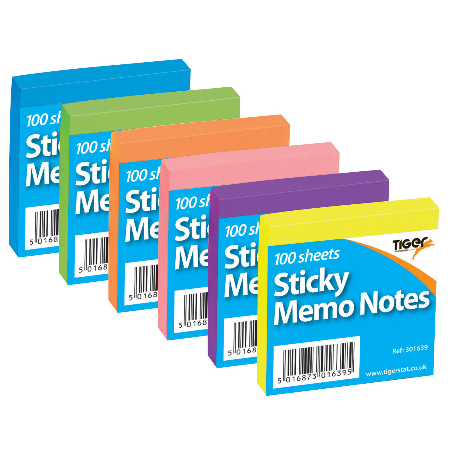 Tiger Stationery - Bright Sticky Memo Notes 3x3in Assorted CDU
