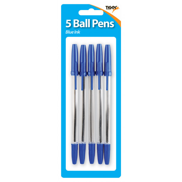 Tiger Stationery - Blue Ball Point Pens Pack 5