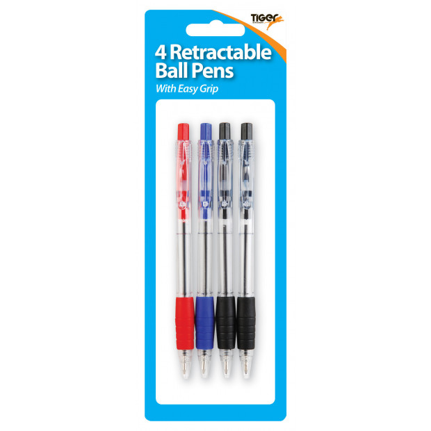 Tiger Stationery - Retractable Ball Point Pens Pack 4