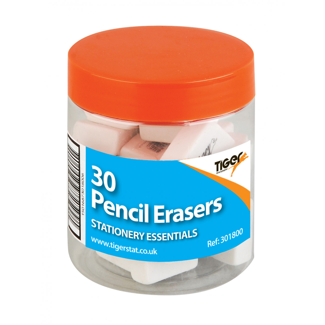 Tiger Stationery - 30 Pencil Erasers Medium Tub