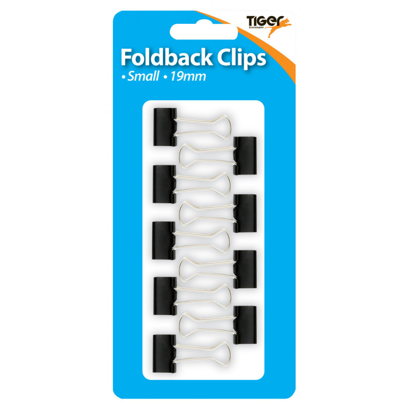 Tiger Stationery - Fold Back Clips Pack 9 19mm