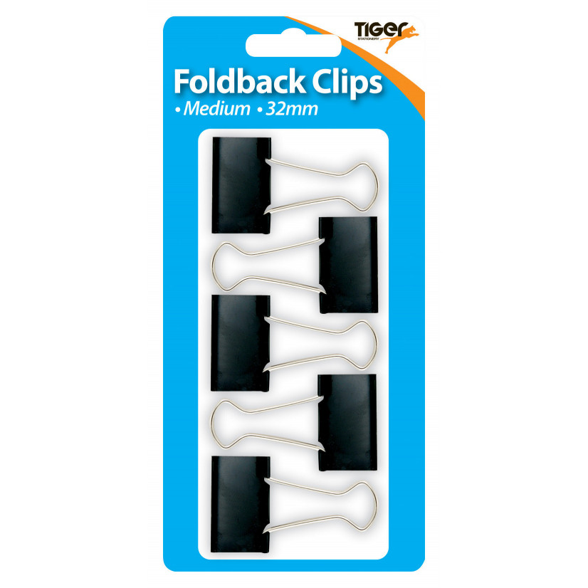 Tiger Stationery - Fold Back Clips Pack 5 32mm