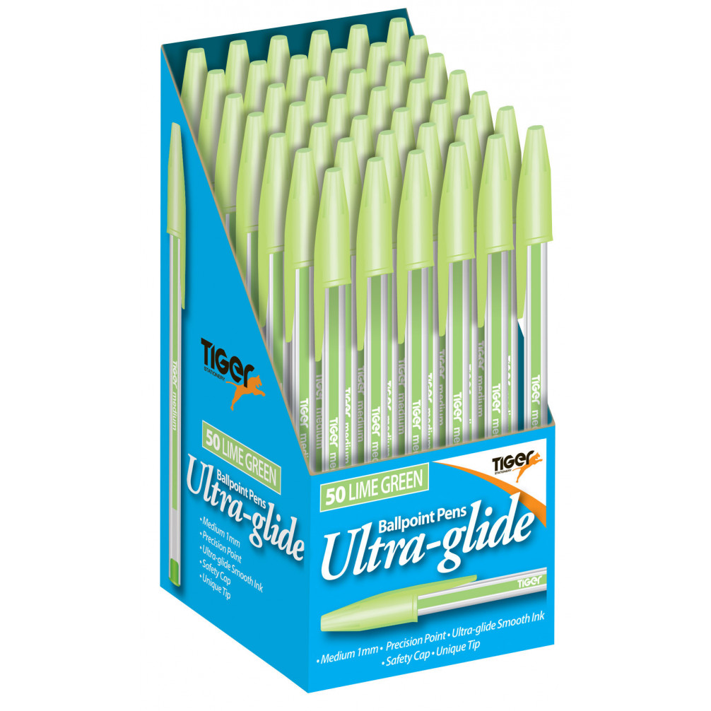 Tiger Stationery - Ball Point Pens Box 50 Lime Green