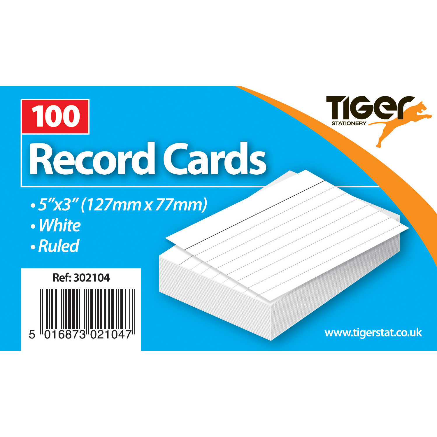 Tiger Stationery - Record Cards White Ruled 5x3" 127x77mm 100Sh