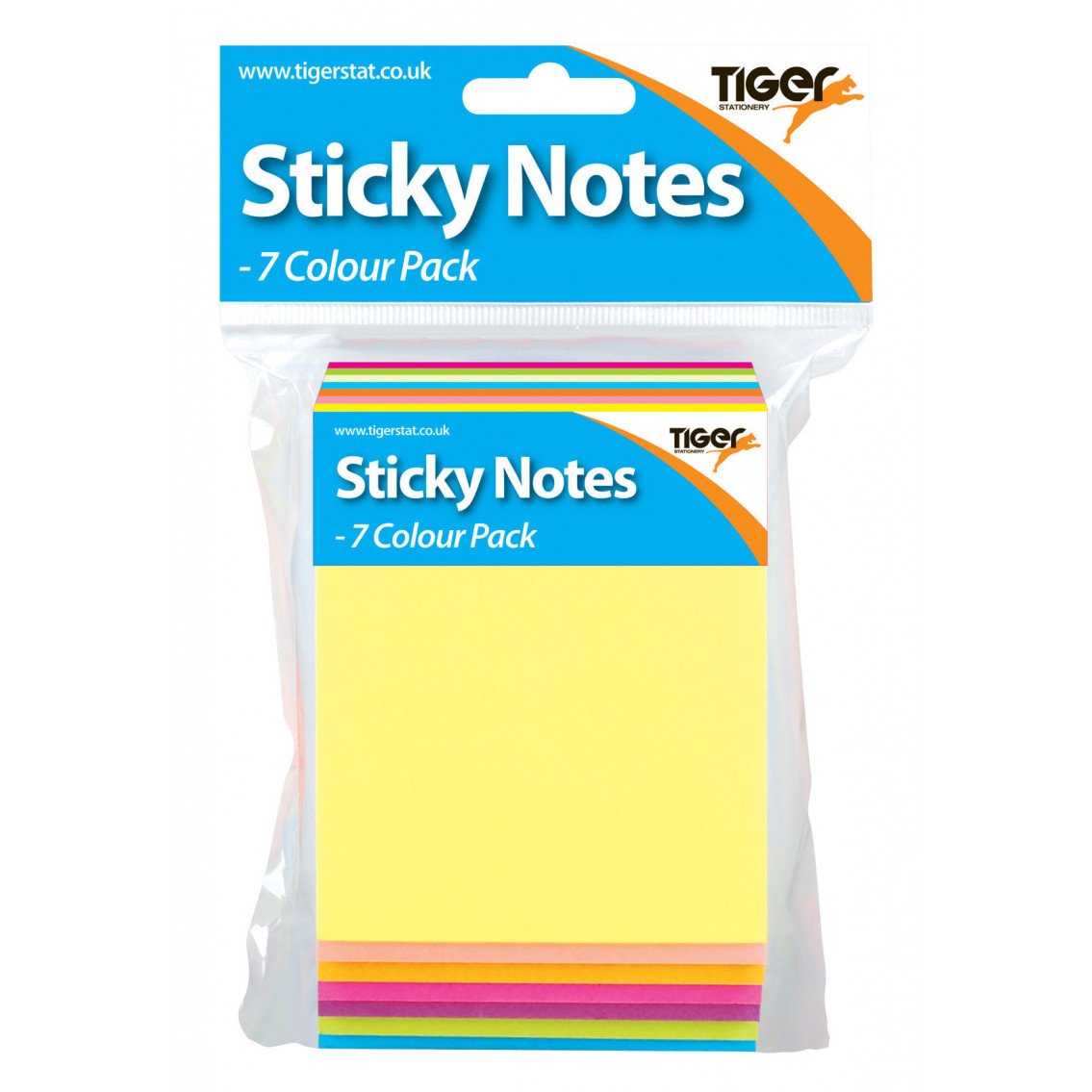 Tiger Stationery - 7 Neon Colour Sticky Notes Pad - Hang Pack