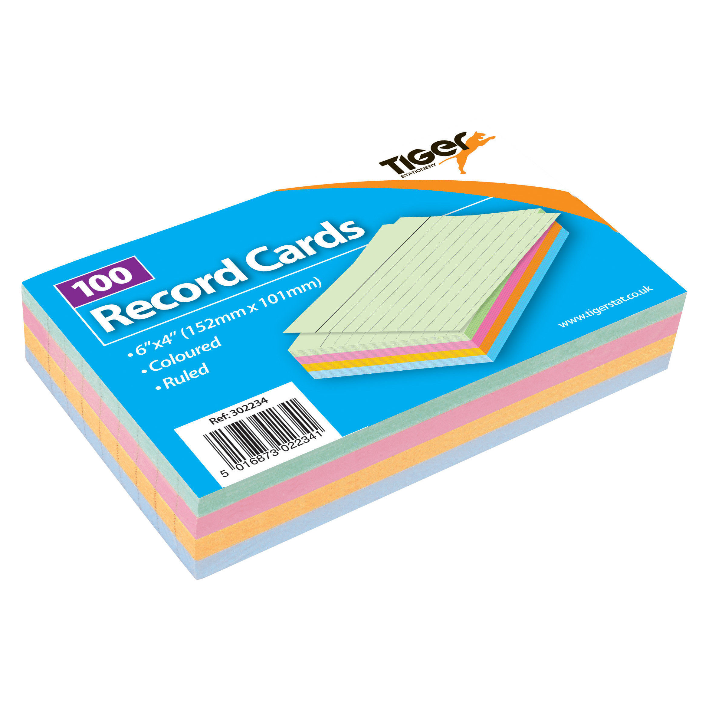 Tiger Stationery - Record Cards Ruled Coloured 6x4" 152x101mm 100Sh