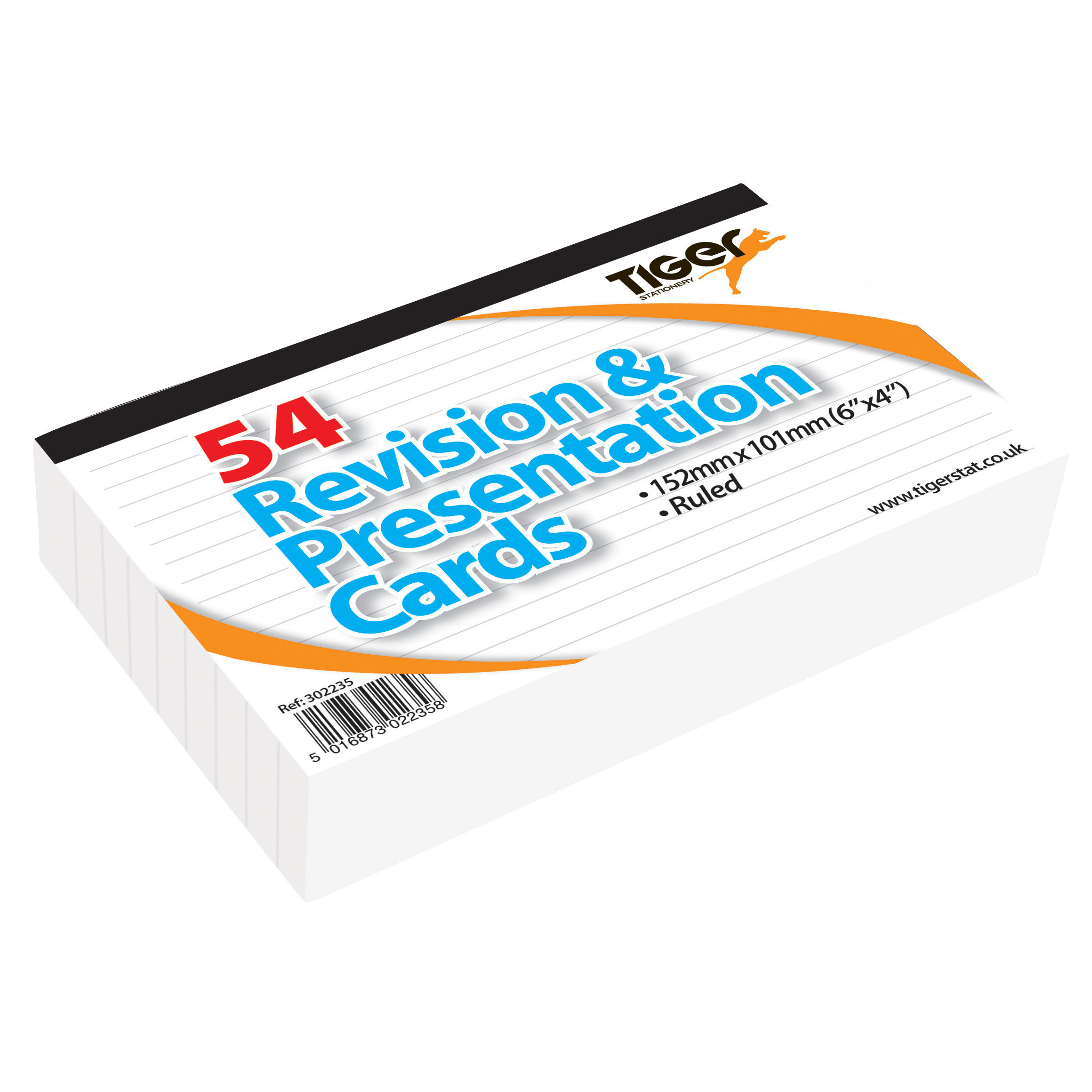 Tiger Stationery - Revision Cards Top Bound Ruled White 6x4" 152x101mm 54Sh