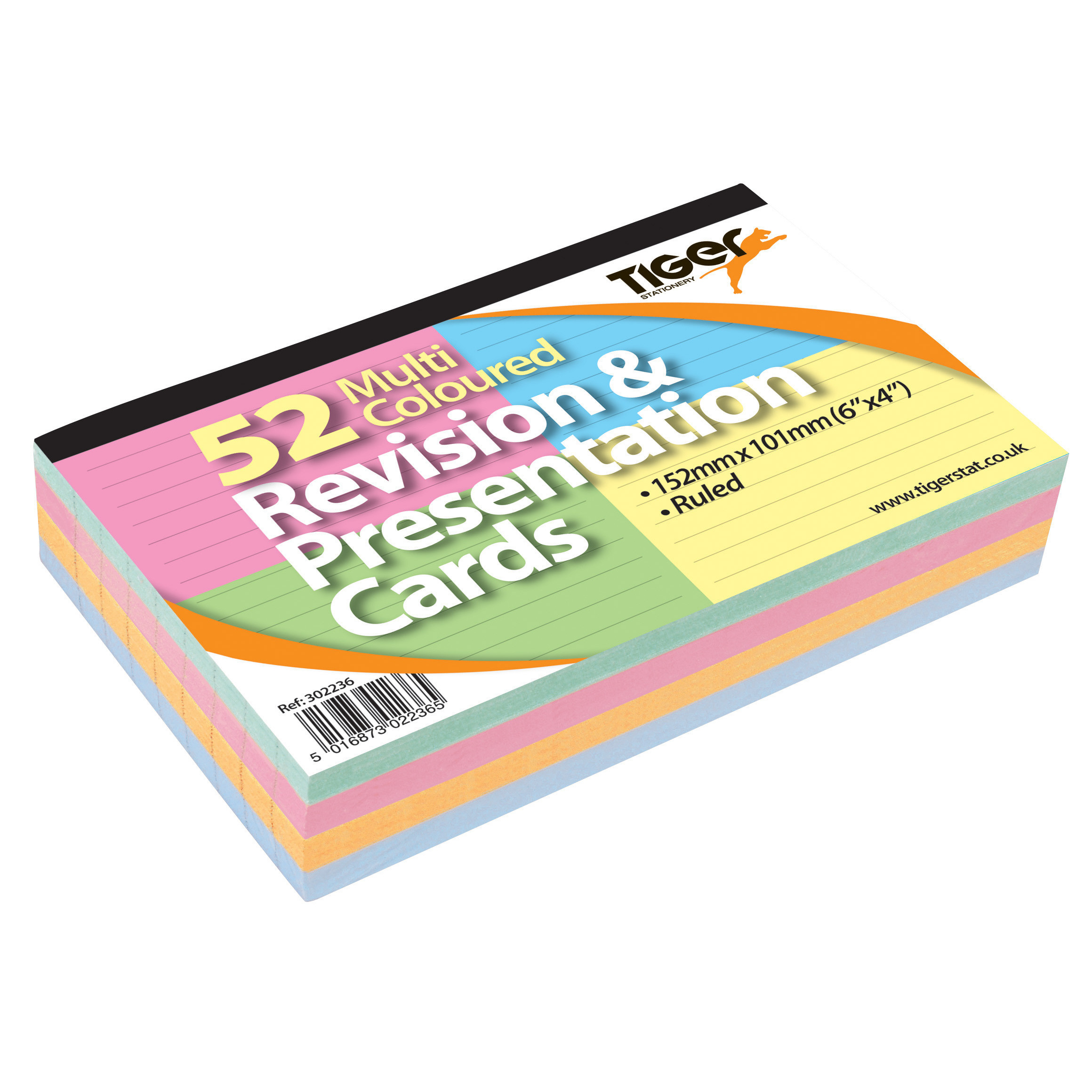 Tiger Stationery - Revision Cards Ruled Coloured 6x4" 152x101mm 52Sh