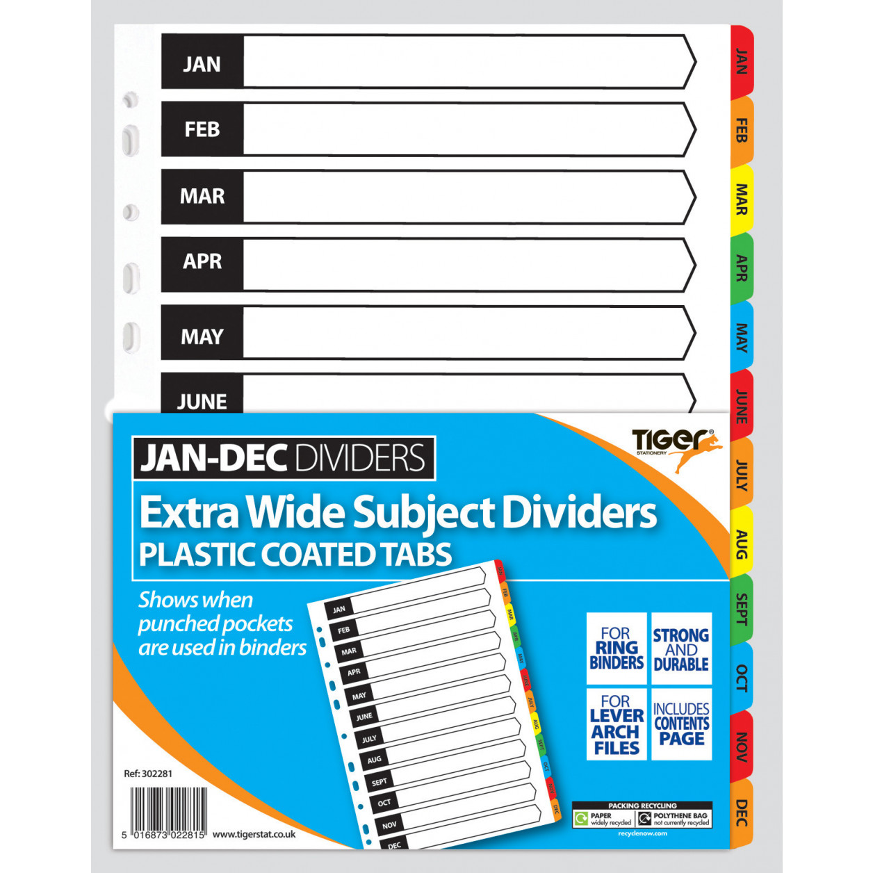 Tiger Stationery - A4 Extra Wide Jan - Dec Subject Dividers