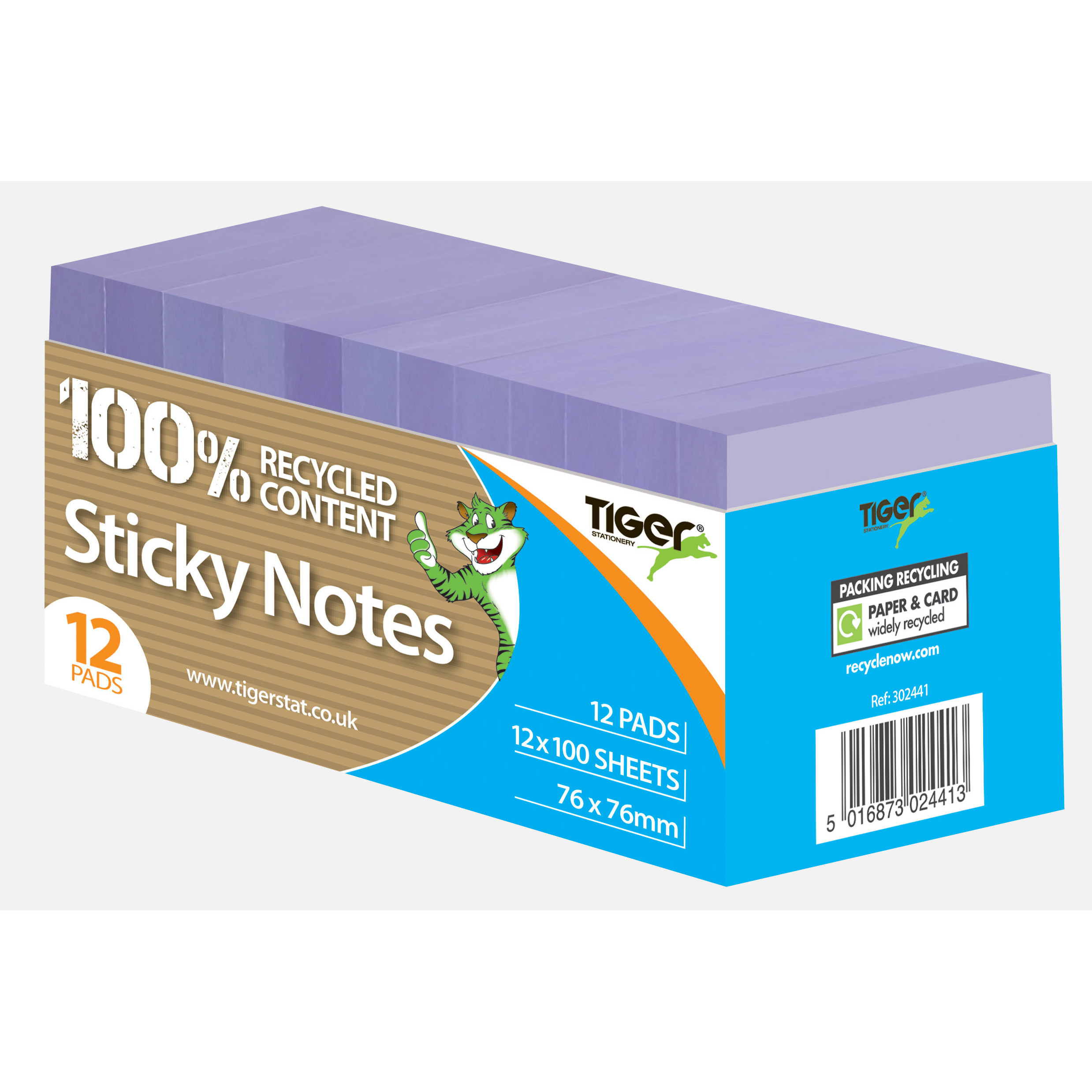 Tiger Stationery - Recycled Sticky Notes Pastel Assorted Colours