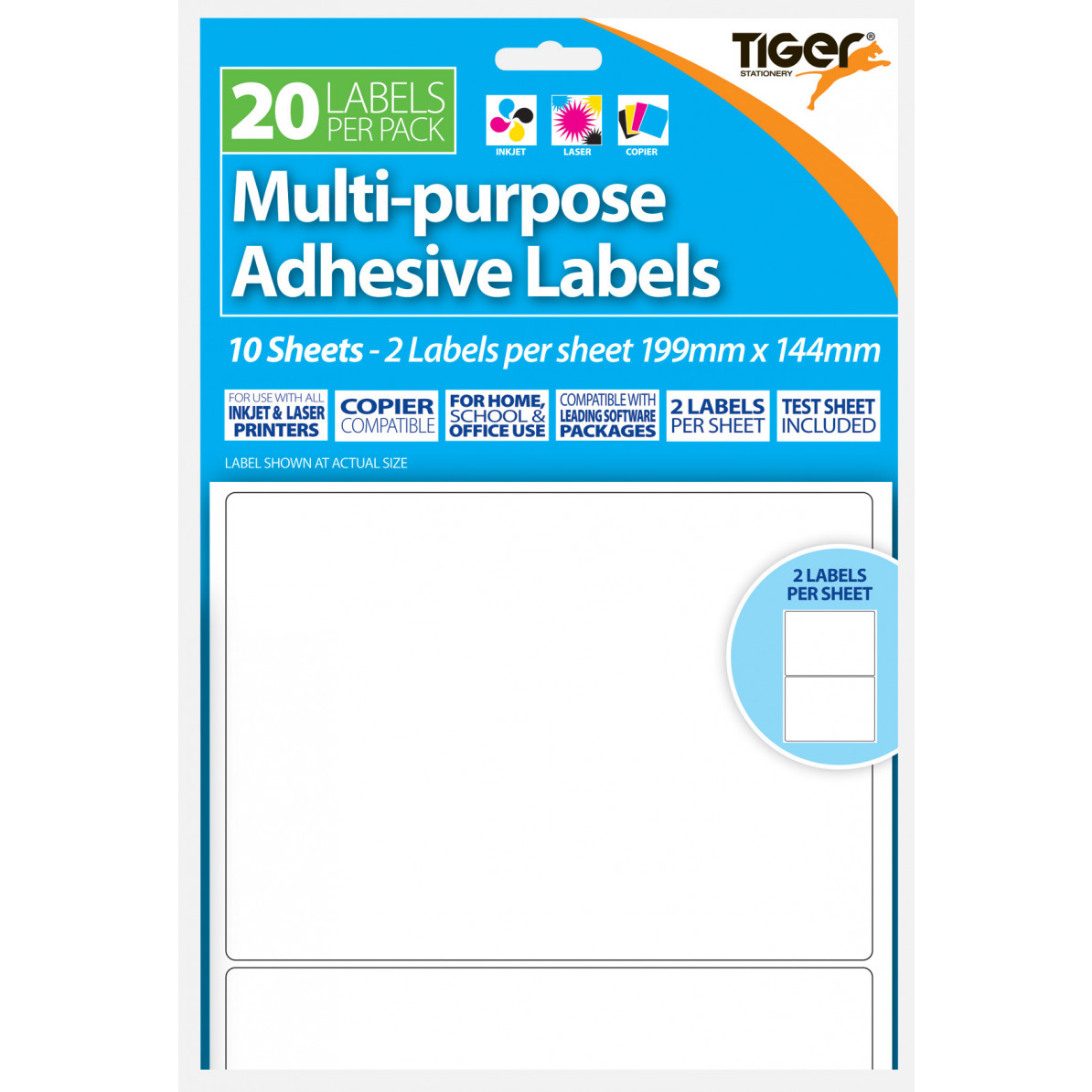 Tiger Stationery - Printer Labels In a Sleeve 199 x 144mm