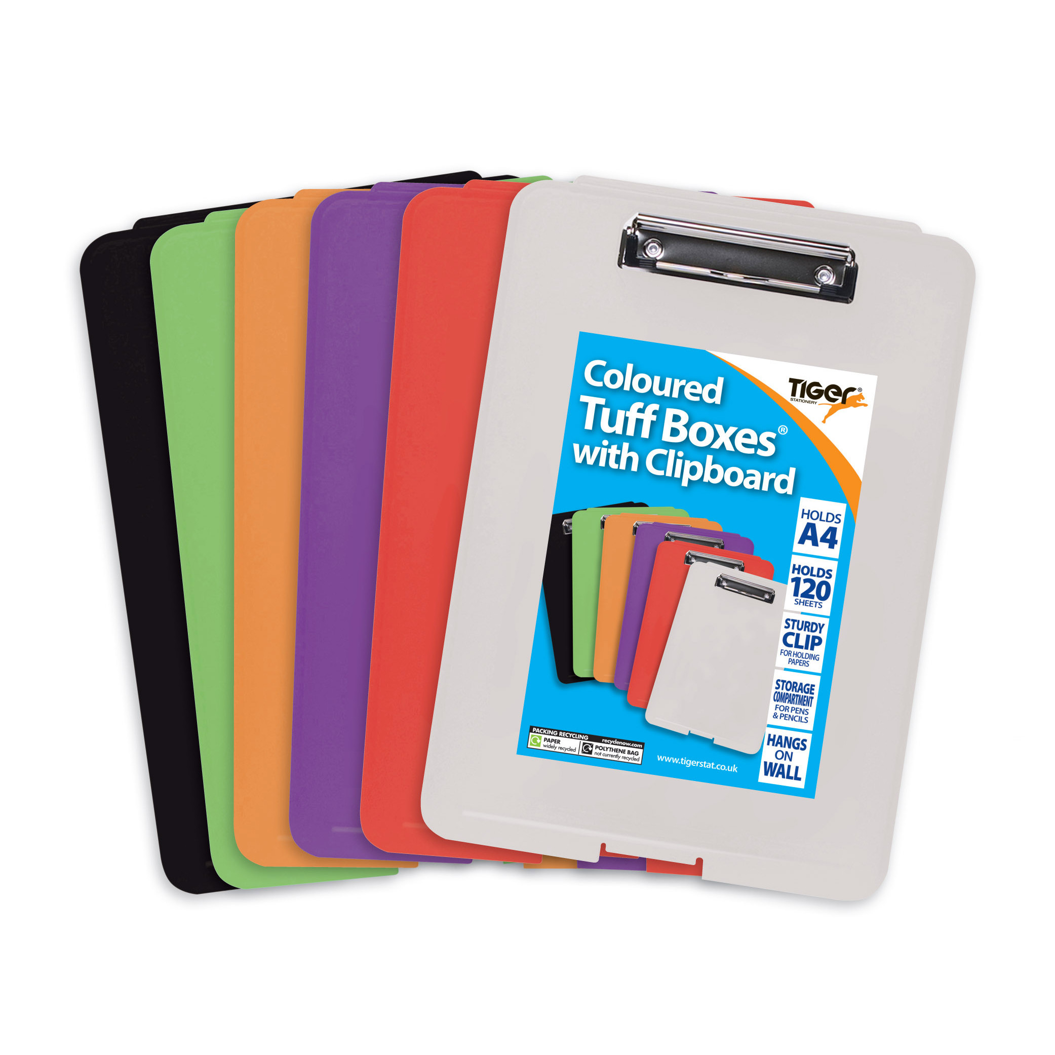 Tiger Stationery - A4 Tuff Box with Clipboard Assorted