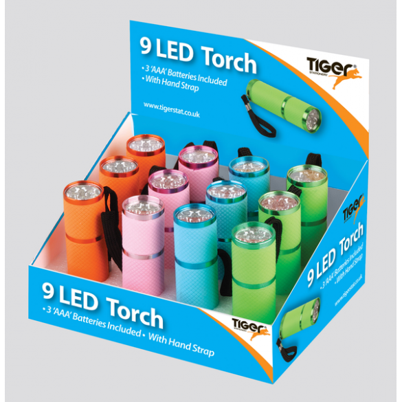 Tiger Stationery - 9 LED Torch 4 Colours